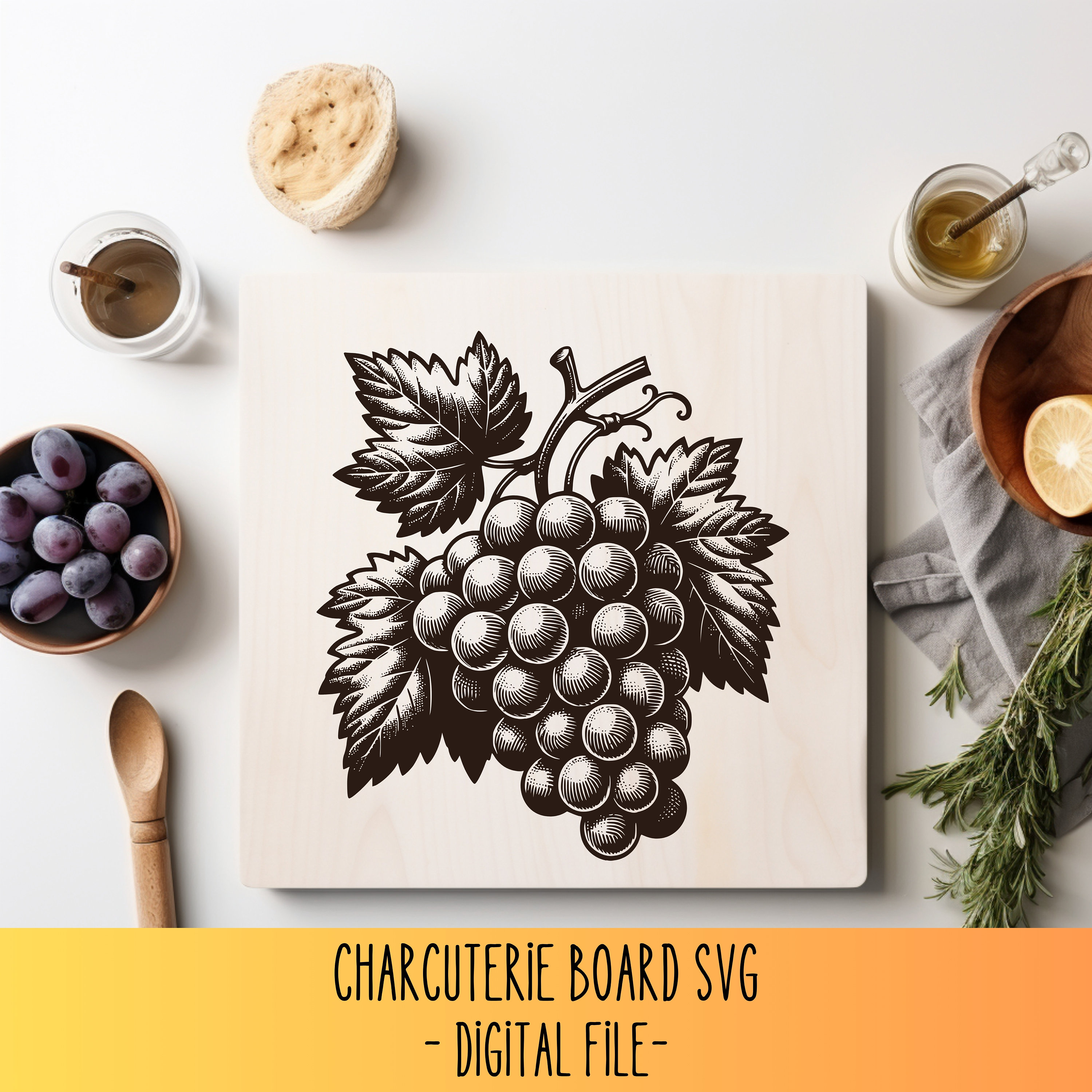 Grapes Charcuterie Board SVG, Cute Wine and Fruit Cutting Board Digital ...