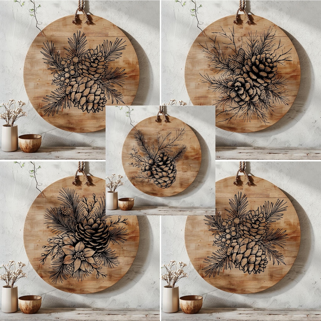 Pine Cone and Twig Laser Engraving File Bundle, Christmas Digital ...