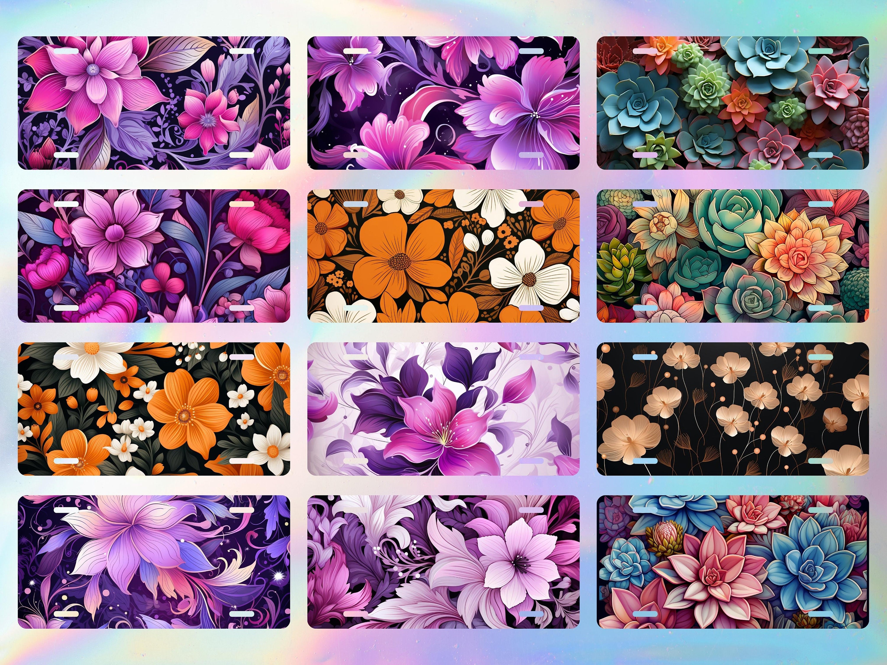 Flower License Plate PNG Bundle, 100 Printable Floral License Plate ...