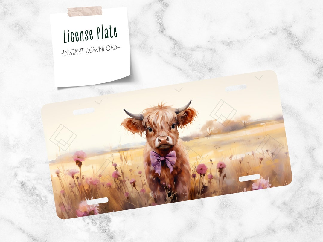 Cute Highland Cow License Plate PNG, Printable Heifer License Plate ...