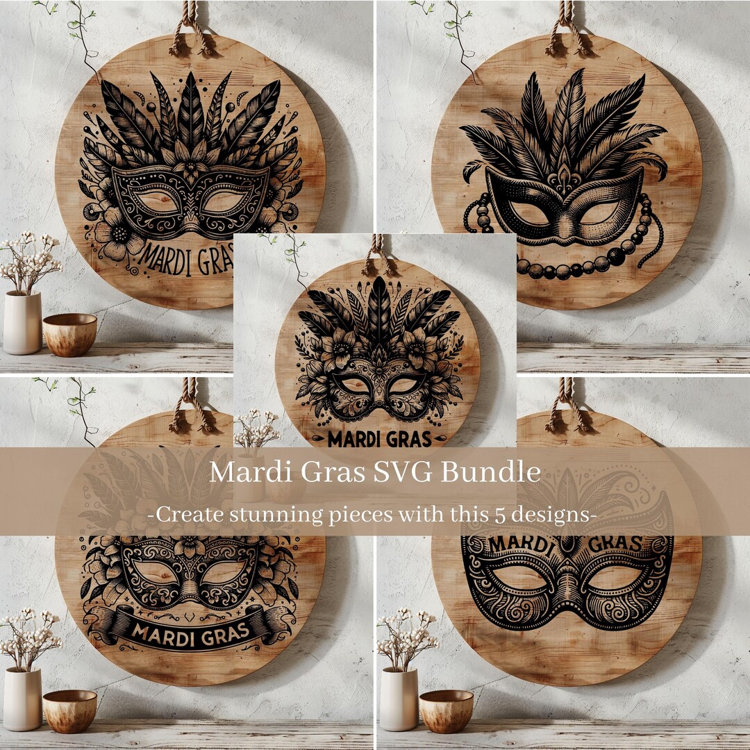 Mardi Gras Laser Engraving File Bundle, Festive Masks Digital, Party ...