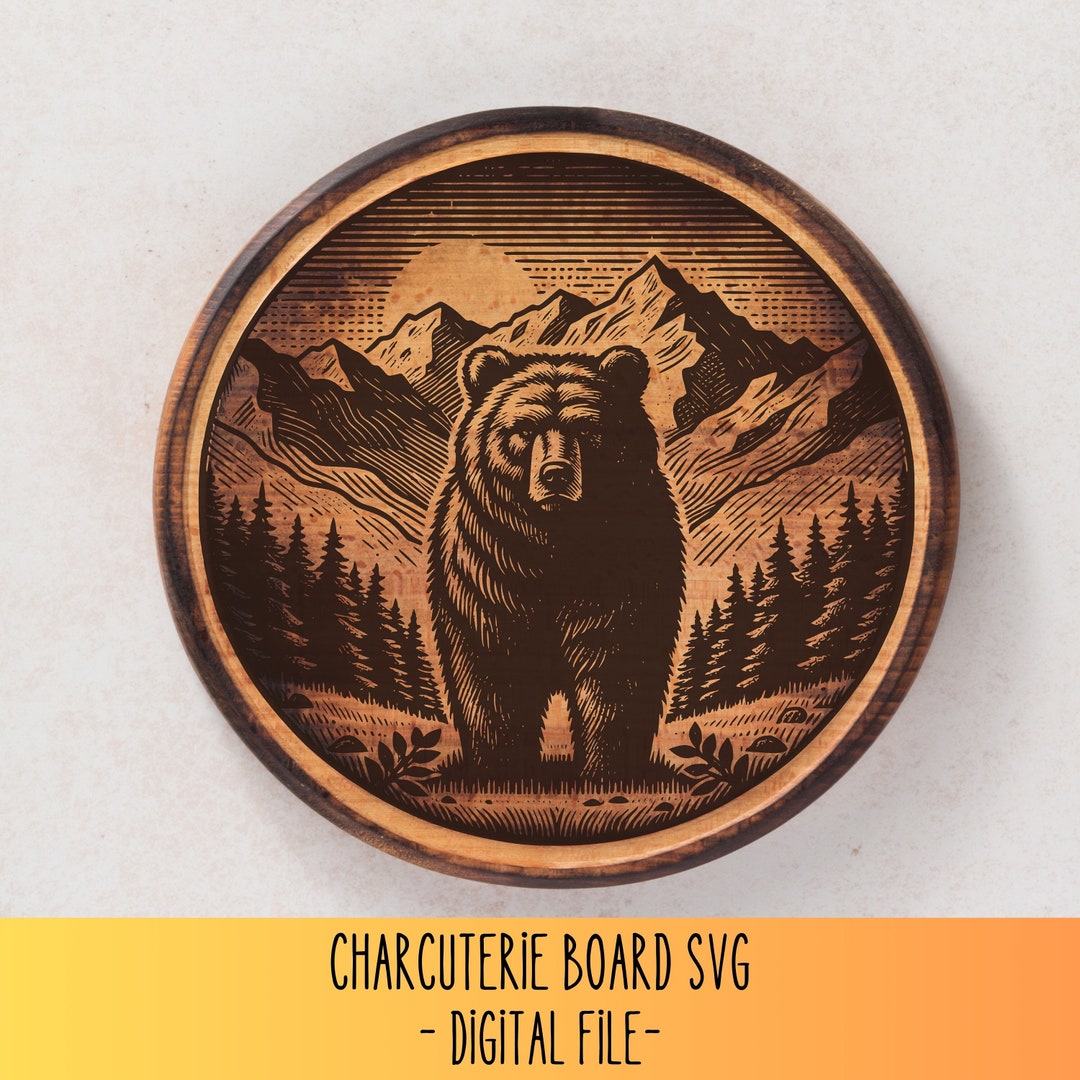 Mountain Bear Charcuterie Board SVG, Nature Chopping Board PNG, Cutting ...