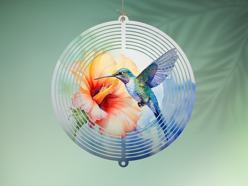 Hummingbird Wind Spinner PNG Watercolor Hummingbird With Hibiscus Wind ...