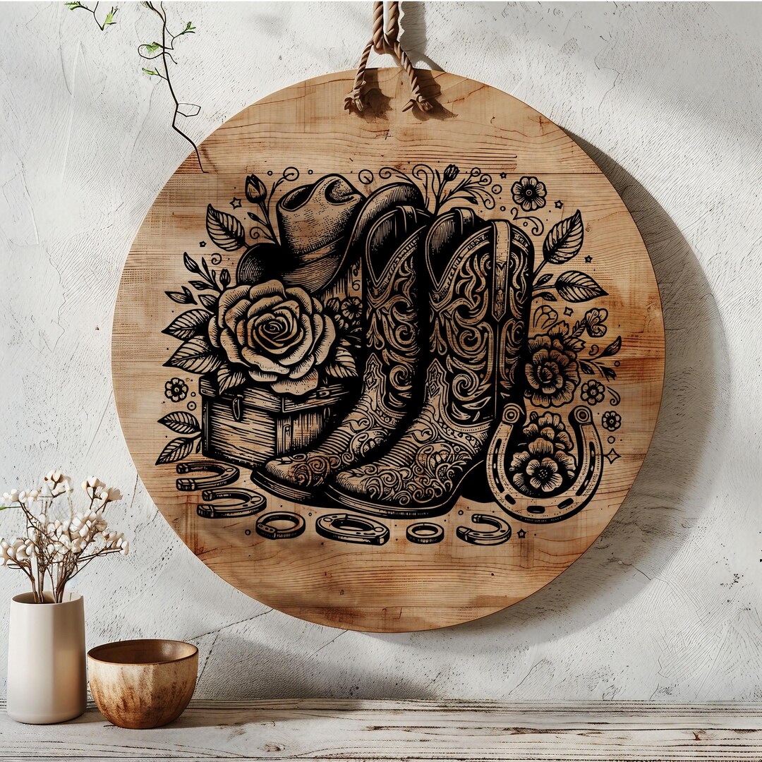 Floral Western Laser Engraving File, Cowgirl Boots SVG, Cowboy Boots ...