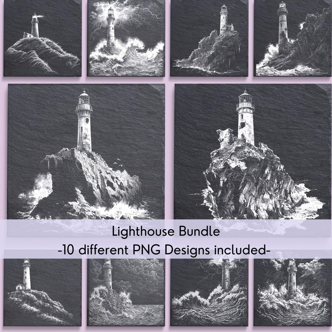 Lighthouse Laser Engraving File Bundle, 10 Files, Slate Laser Cut PNG ...
