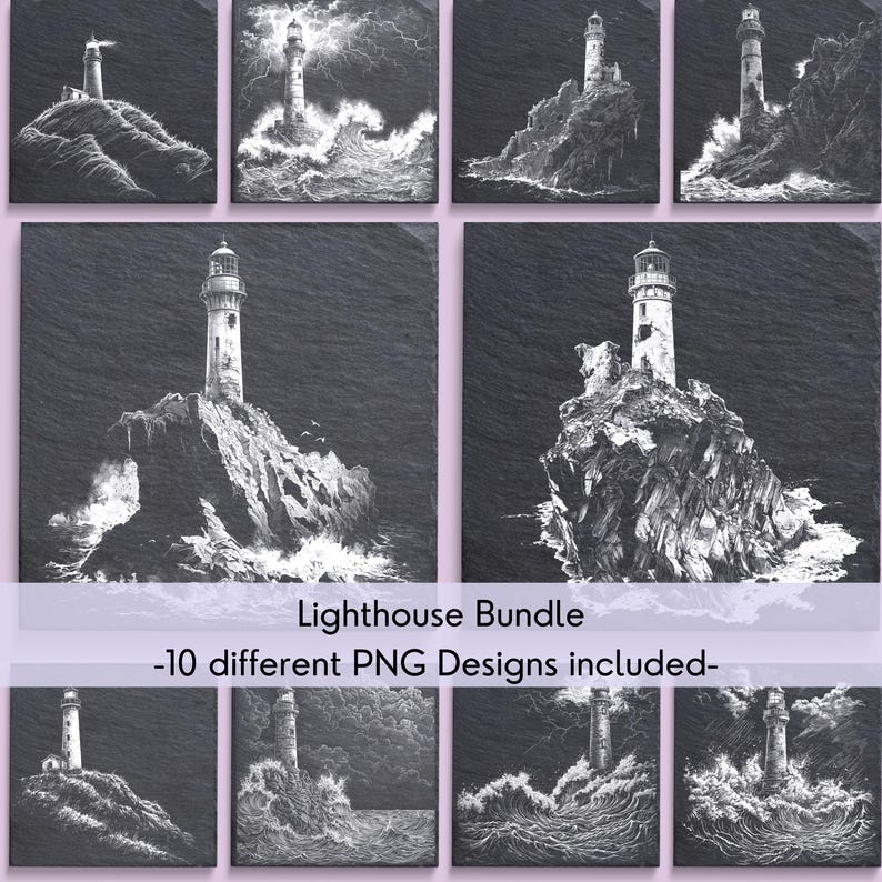 Lighthouse Laser Engraving File Bundle, 10 Files, Slate Laser Cut PNG ...