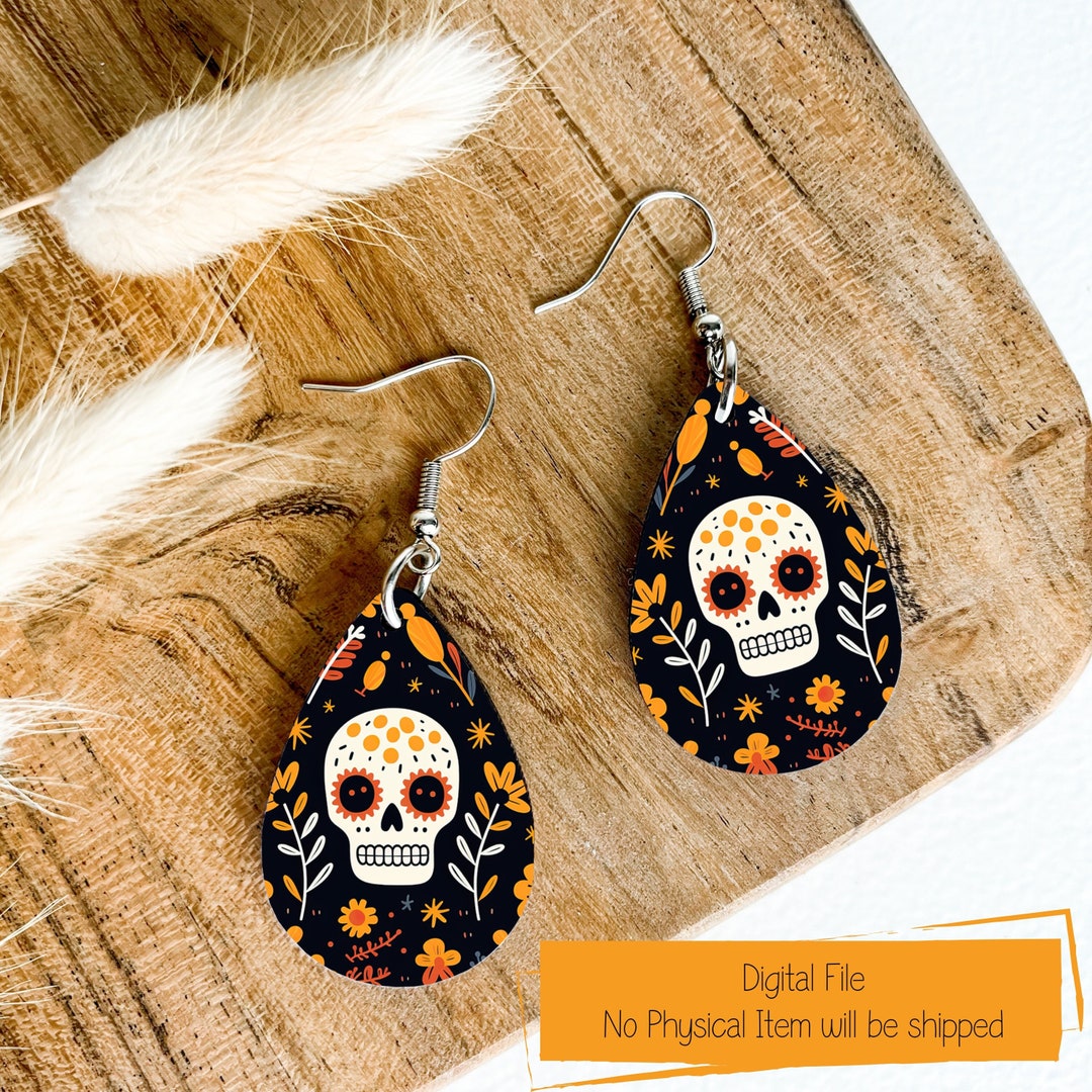 Dia De Los Muertos Earring Design, Printable Teardrop Day of the Dead ...