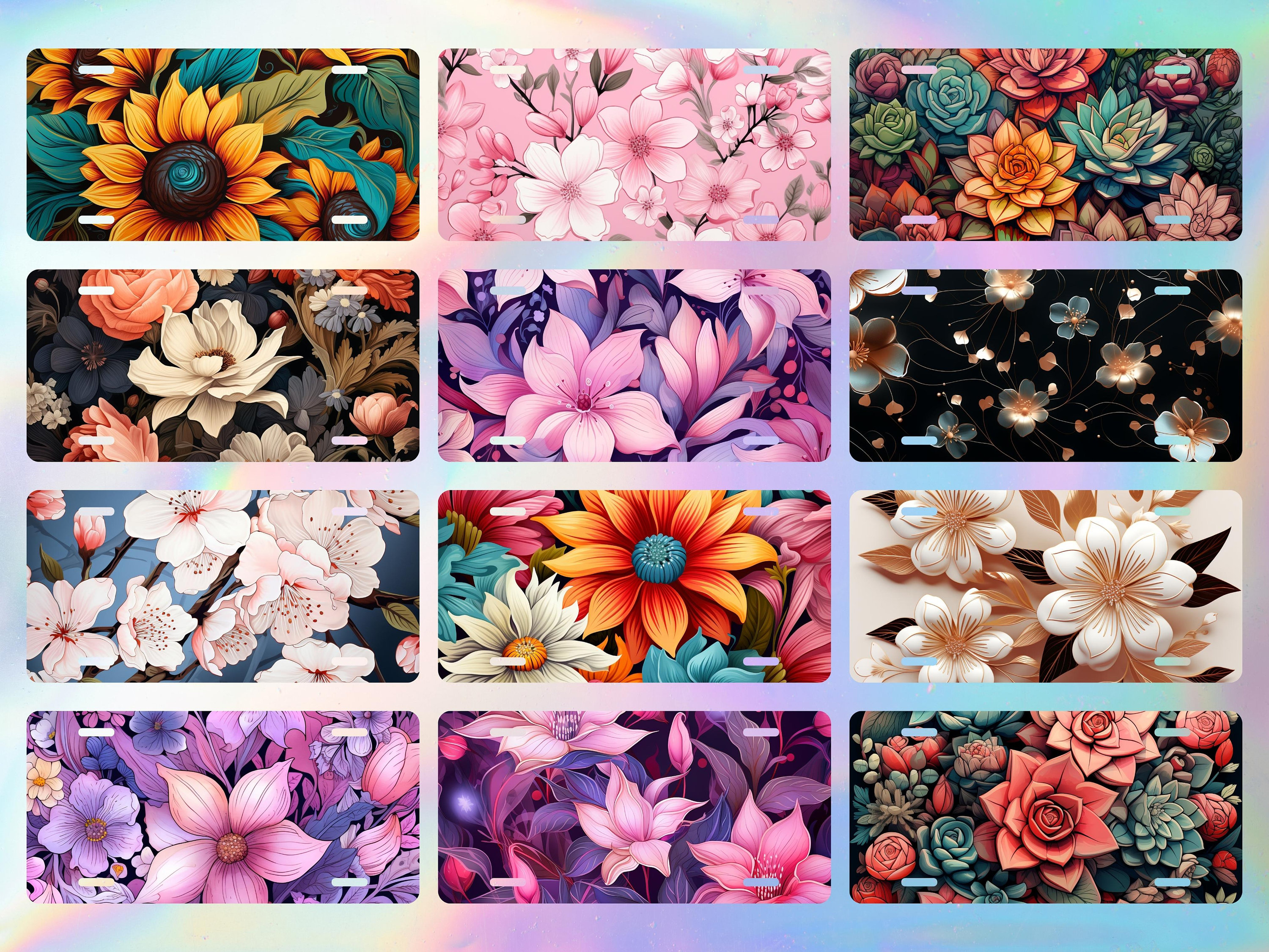 Flower License Plate PNG Bundle, 100 Printable Floral License Plate ...