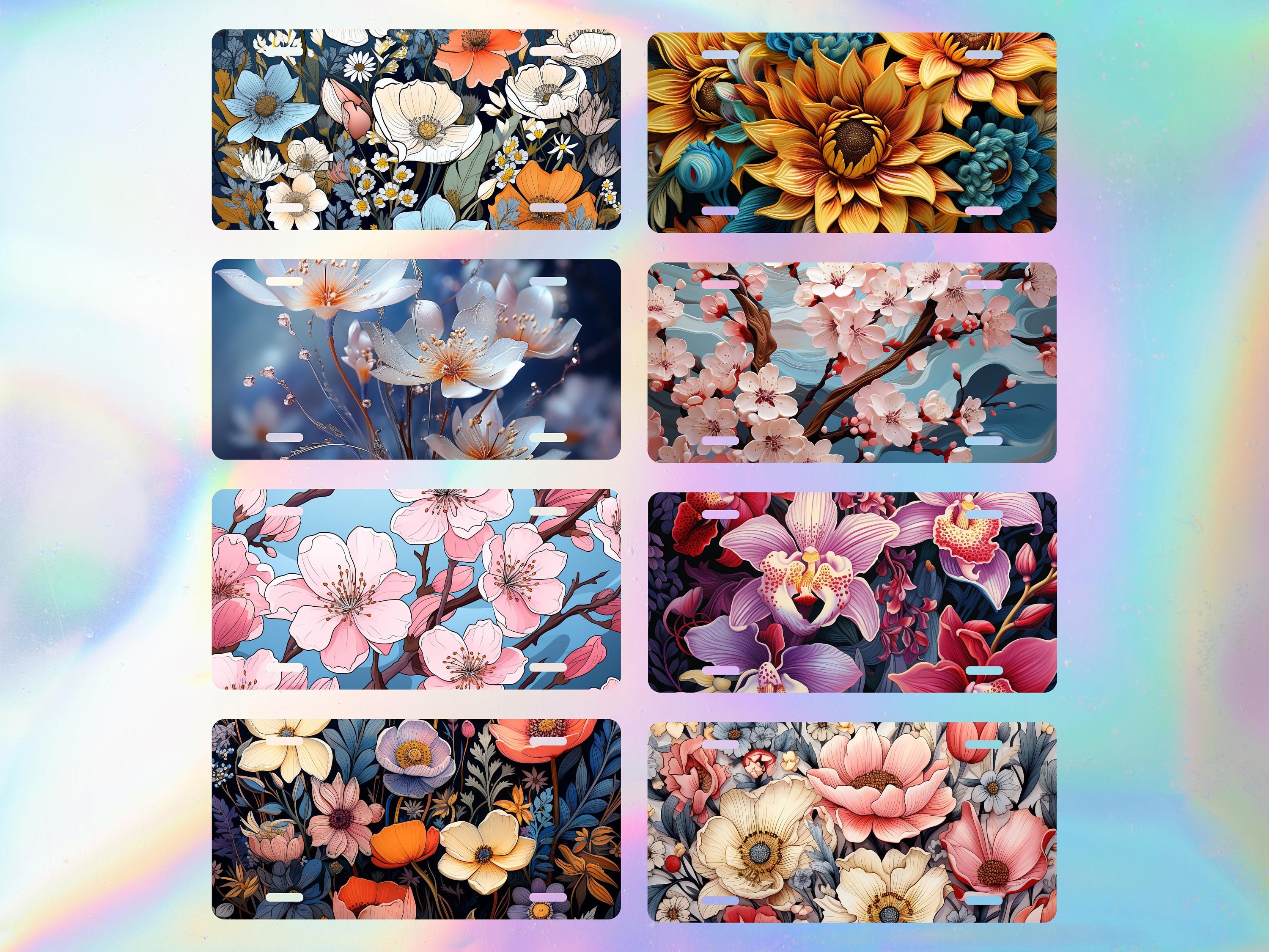 Flower License Plate PNG Bundle, 100 Printable Floral License Plate ...