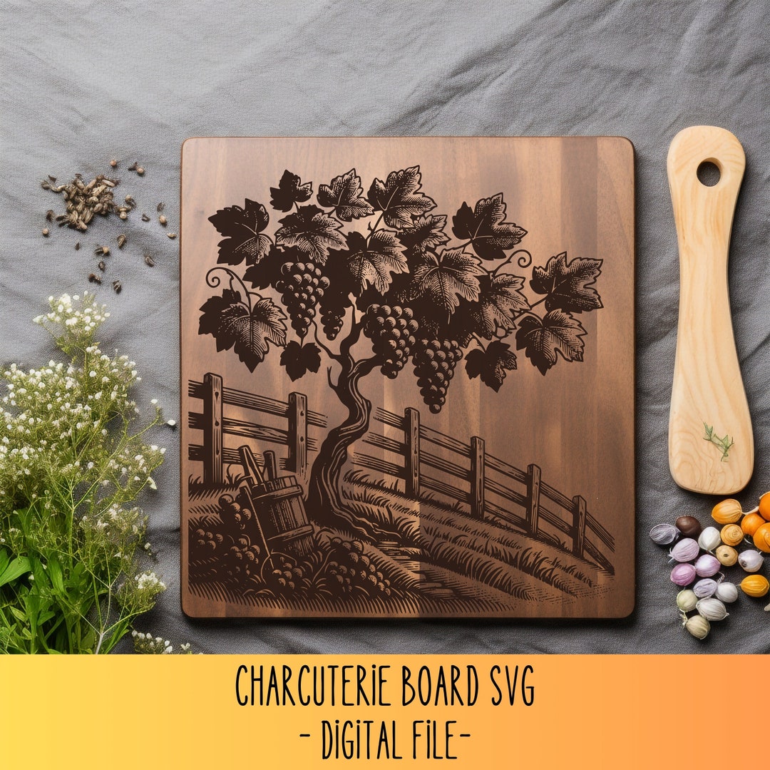 Grapevine Charcuterie Design SVG, Wine Chopping Board PNG, Cutting ...