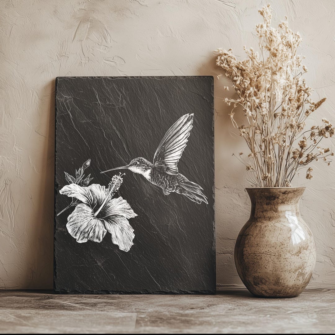 Hummingbird Laser Engraving File, Floral Spring Slate Laser Cut PNG ...