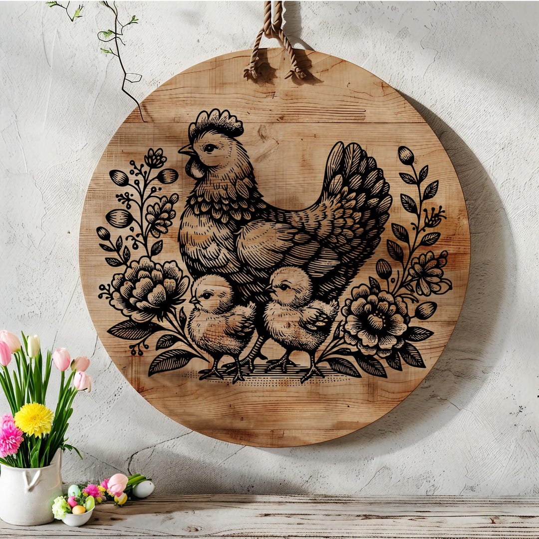 Cute Chicken Charcuterie Board SVG, Floral Hen With Chicks Cutting ...