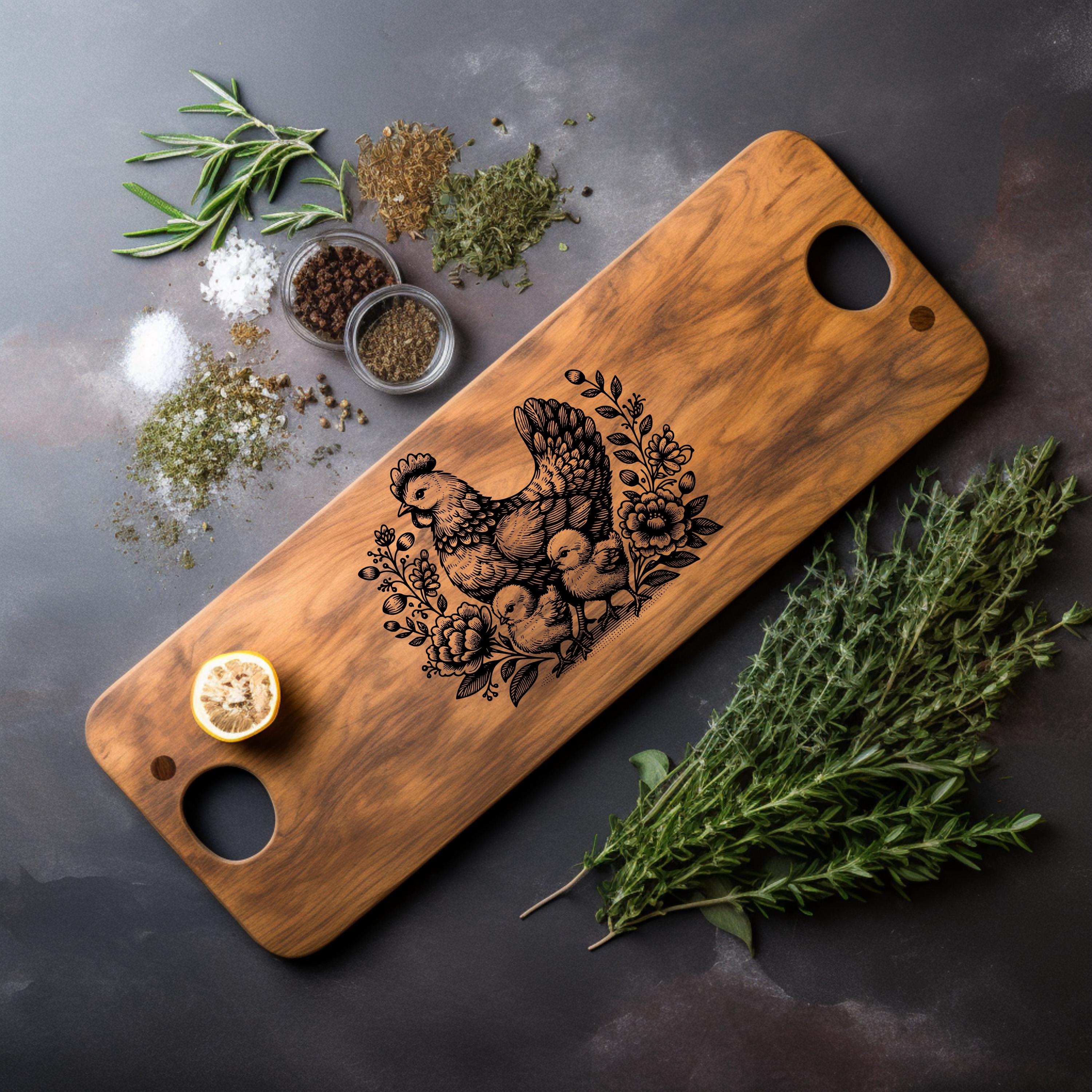 Cute Chicken Charcuterie Board SVG, Floral Hen With Chicks Cutting ...