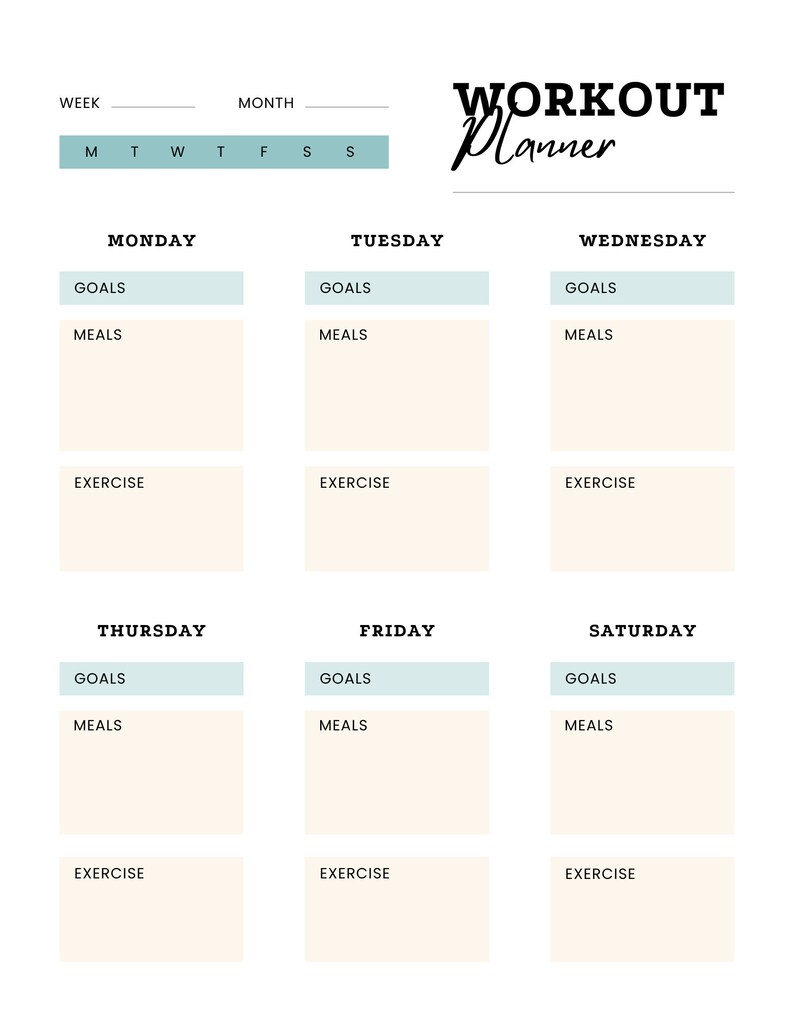 Weekly Workout Planner, Digital, Organized Workout Planner - Etsy