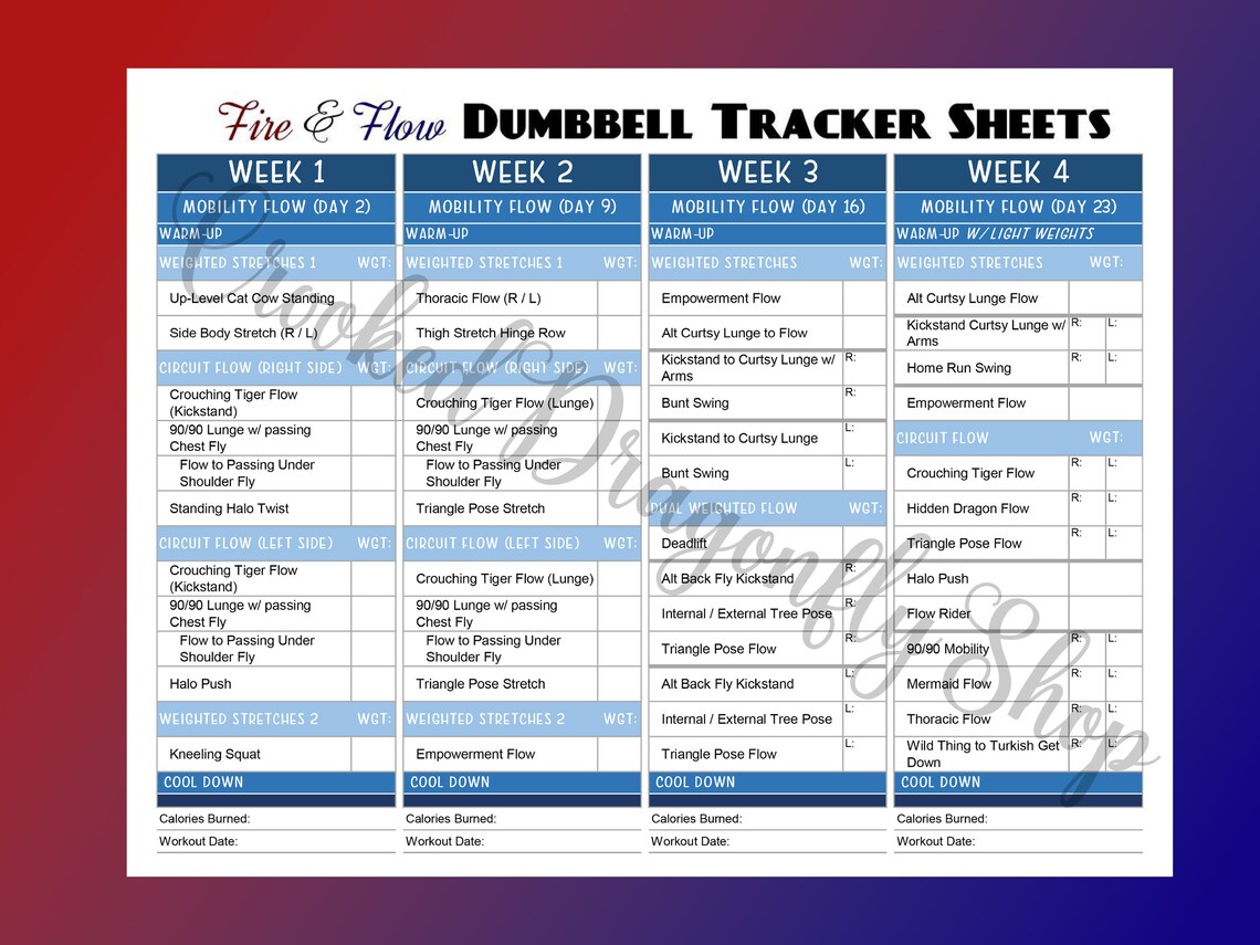 Fire and Flow Dumbbell Tracker Sheets - Beachbody Workout - Etsy