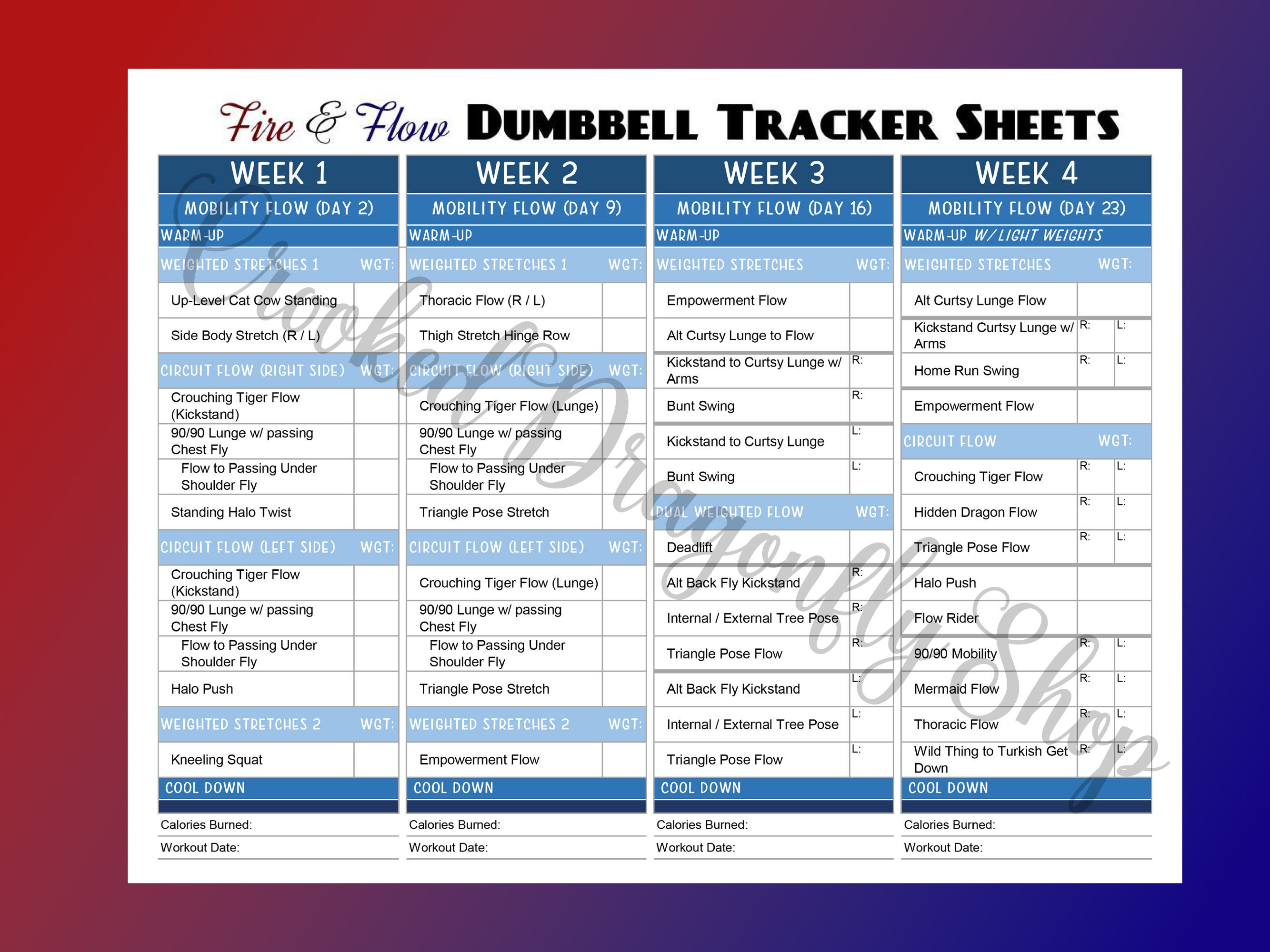 Fire and Flow Dumbbell Tracker Sheets - Beachbody Workout - Etsy