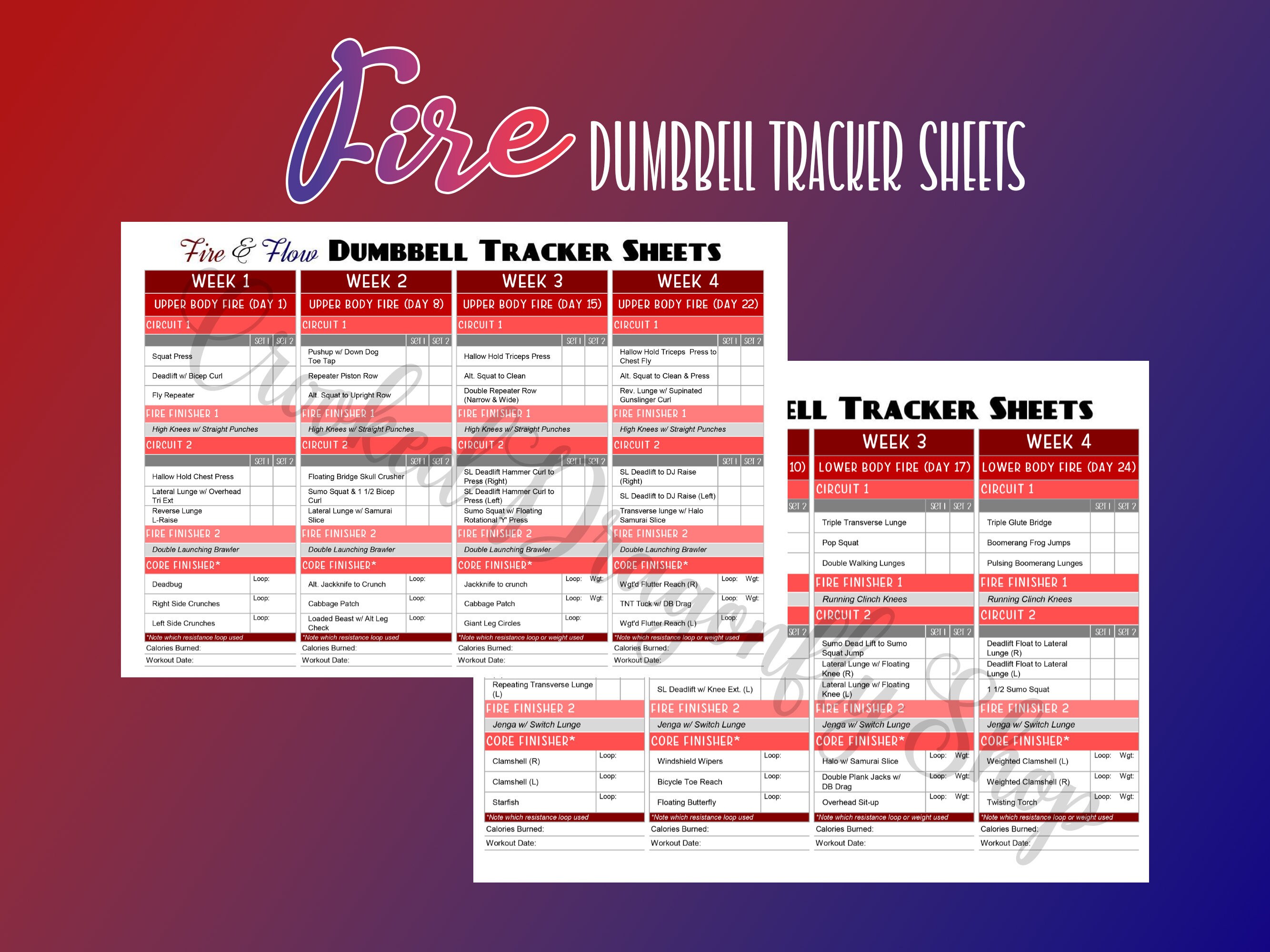 Fire and Flow Dumbbell Tracker Sheets - Beachbody Workout - Etsy