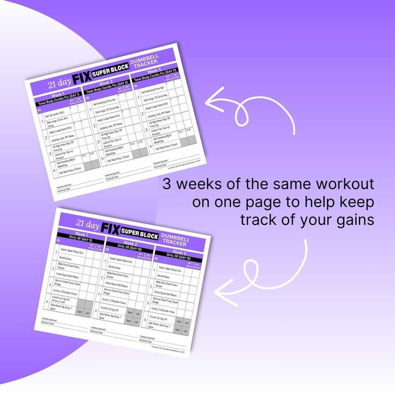 21 Day Fix Super Block Dumbbell Tracker Sheets | Beachbody | Bodi - Etsy