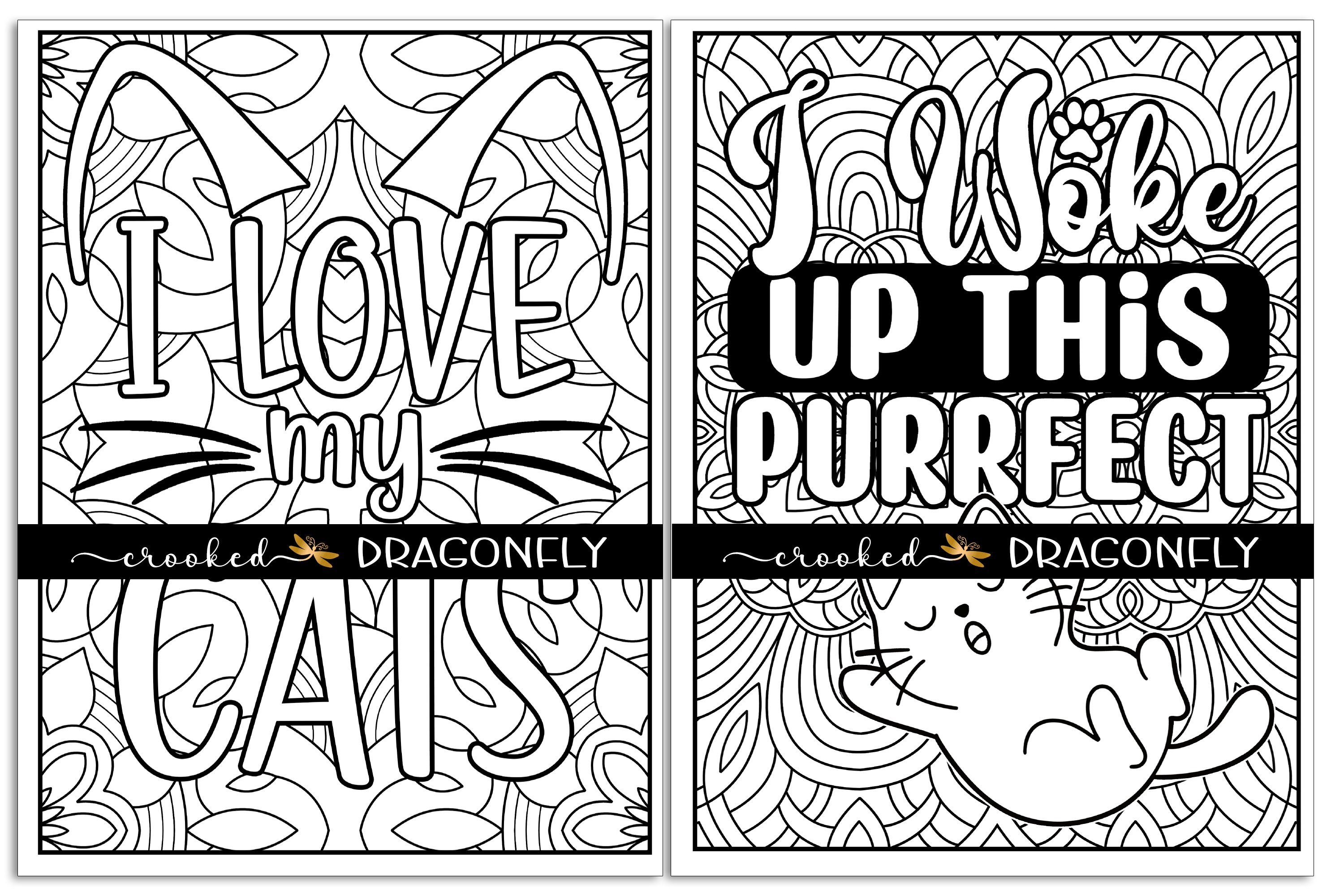 Cute Cat Coloring Pages | Printable Pages | Digital Download | Adult ...