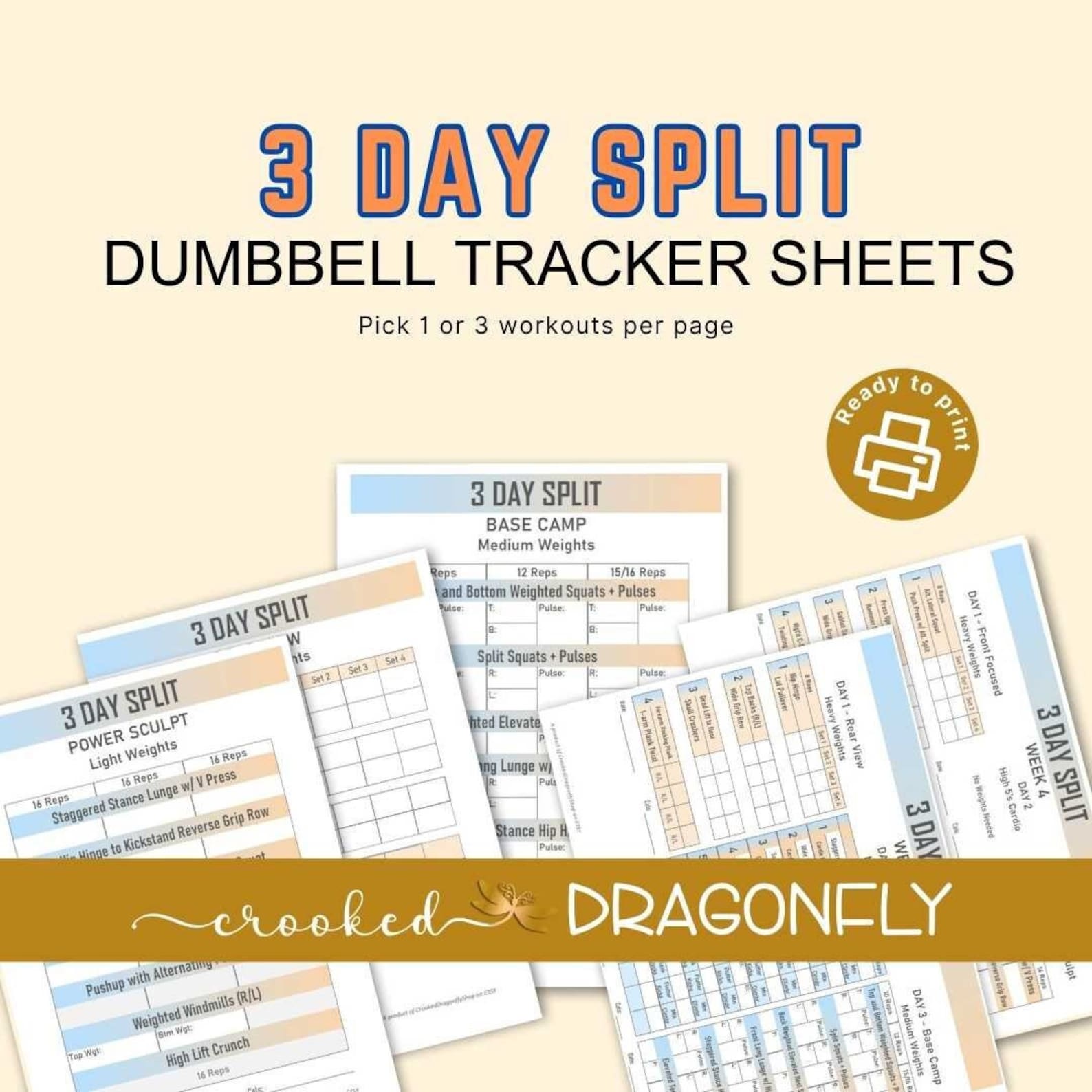 3 Day Split Dumbbell Tracker Sheets | Beachbody | Bodi | Digital ...
