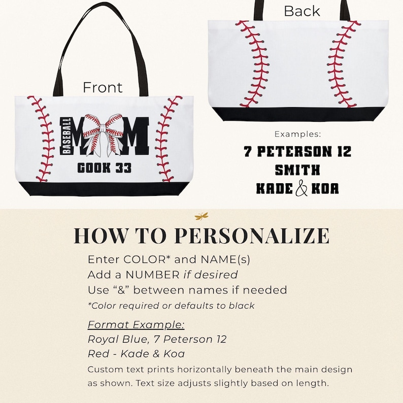 Personalized Baseball Mom Tote Bag Custom Color Name and Number Gift - Etsy