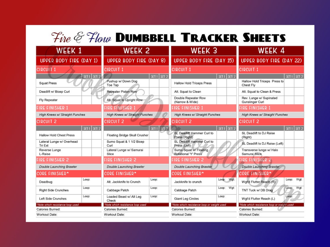 Fire and Flow Dumbbell Tracker Sheets - Beachbody Workout - Etsy