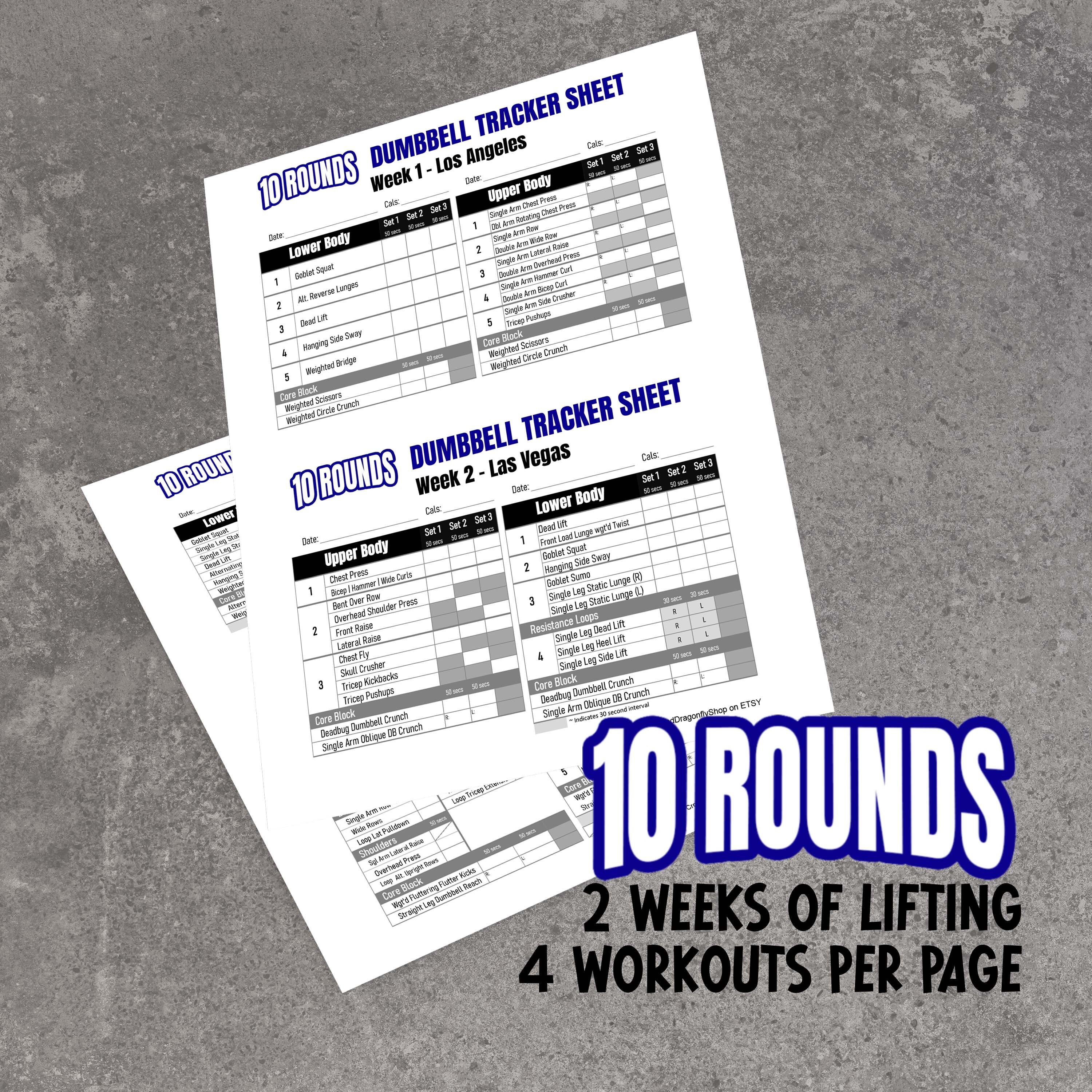 Ten Rounds Dumbbell Tracker Sheets | 10 Rounds Boxing Workout ...