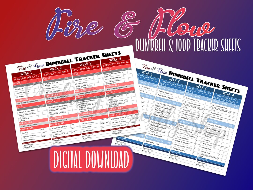 Fire and Flow Dumbbell Tracker Sheets - Beachbody Workout - Etsy