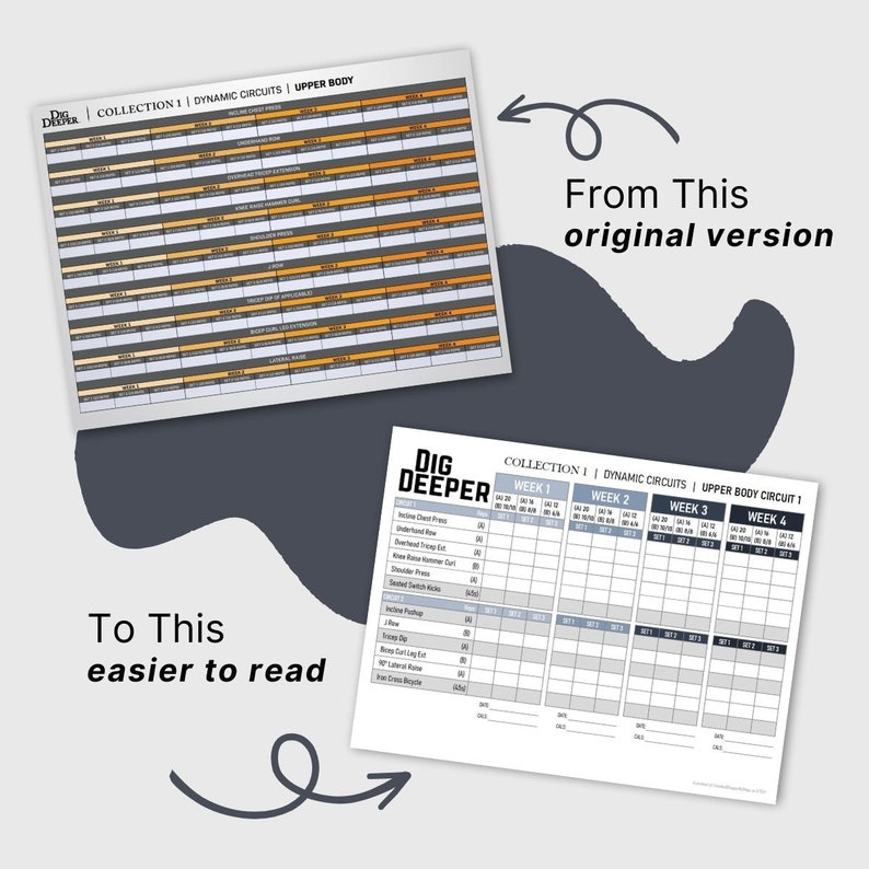 Dig Deeper (easy to Read) Dumbbell Tracker Sheets | Beachbody | Bodi ...