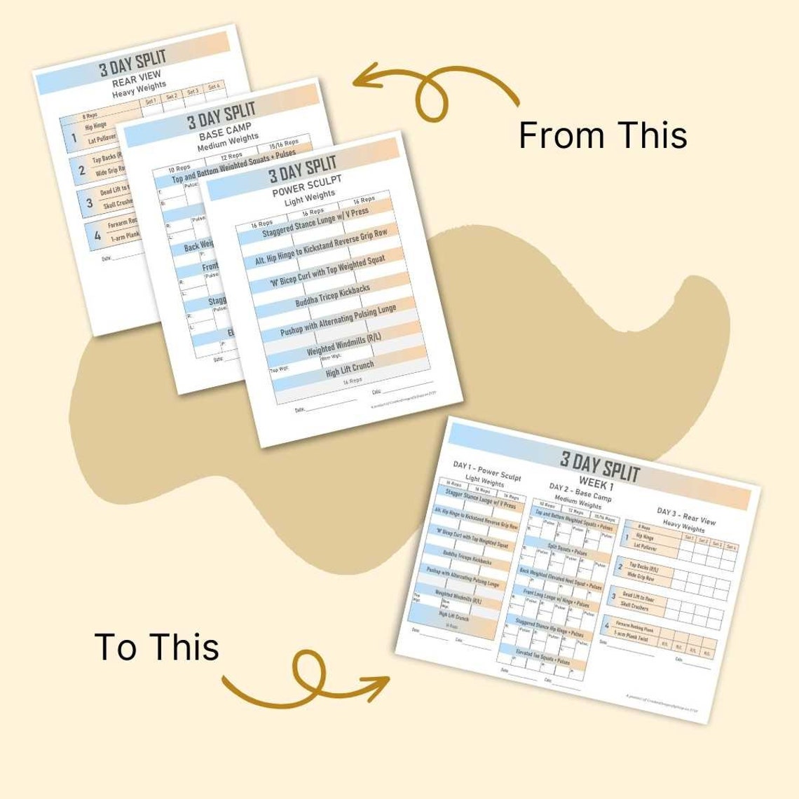 3 Day Split Dumbbell Tracker Sheets | Beachbody | Bodi | Digital ...