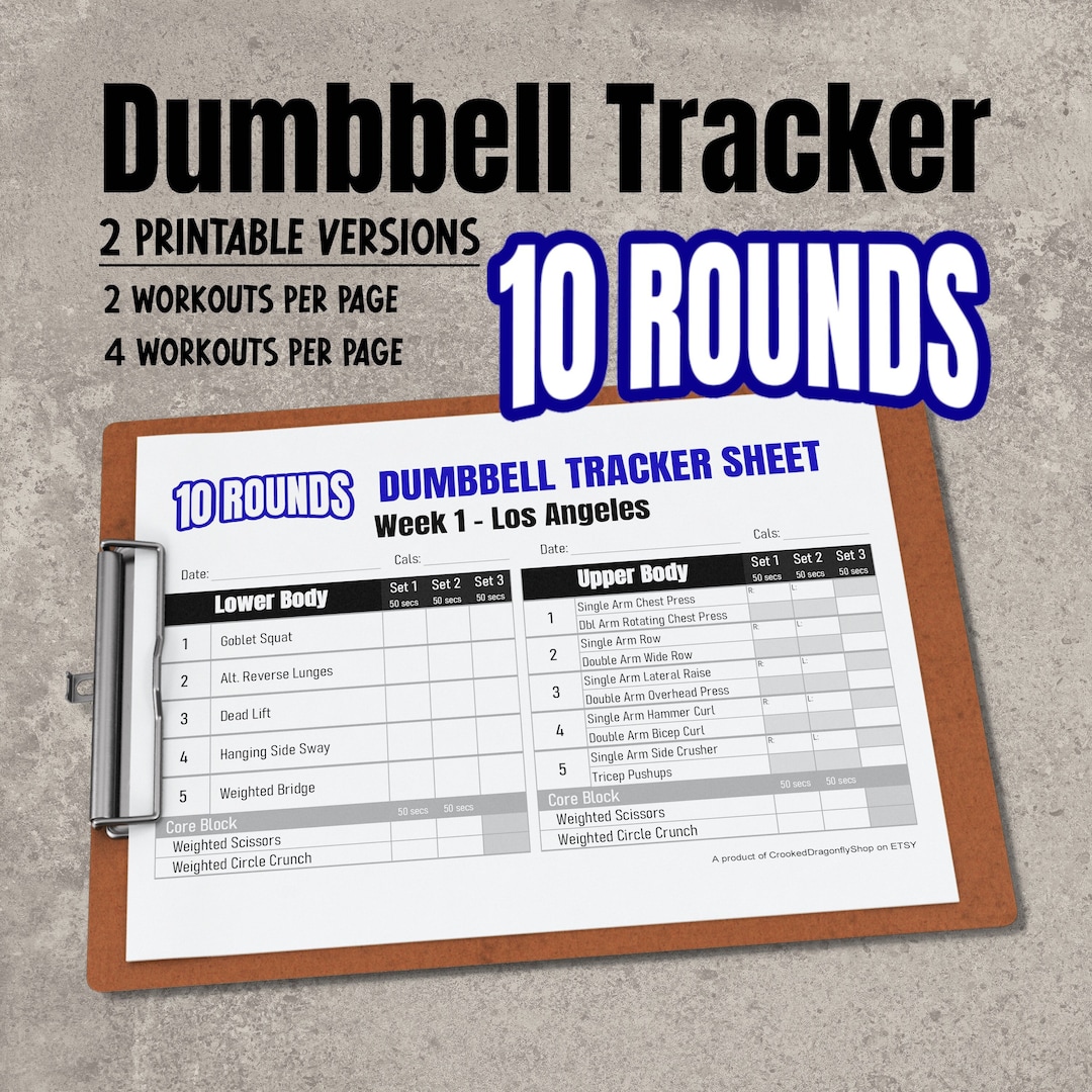 Ten Rounds Dumbbell Tracker Sheets | 10 Rounds Boxing Workout ...