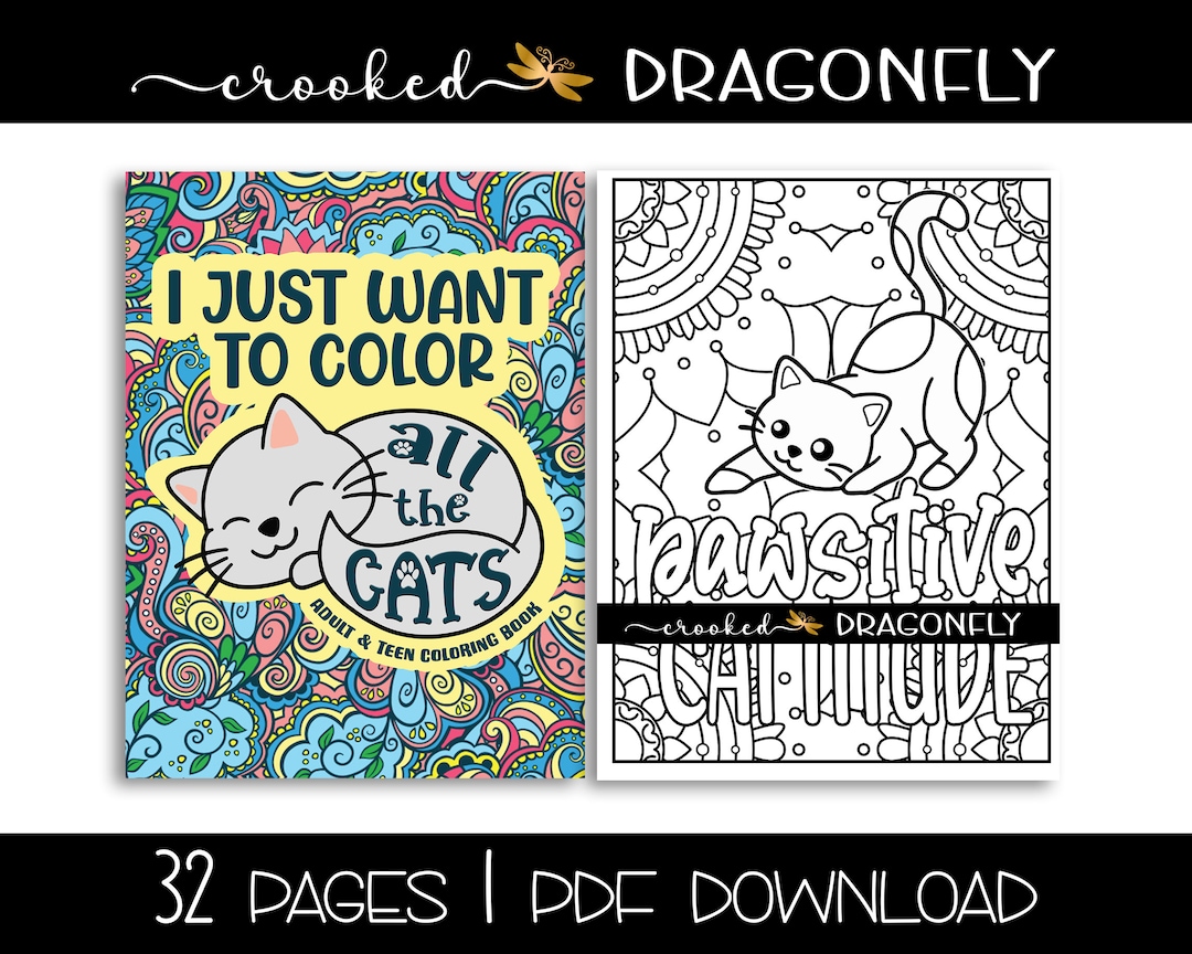 Cute Cat Coloring Pages | Printable Pages | Digital Download | Adult ...