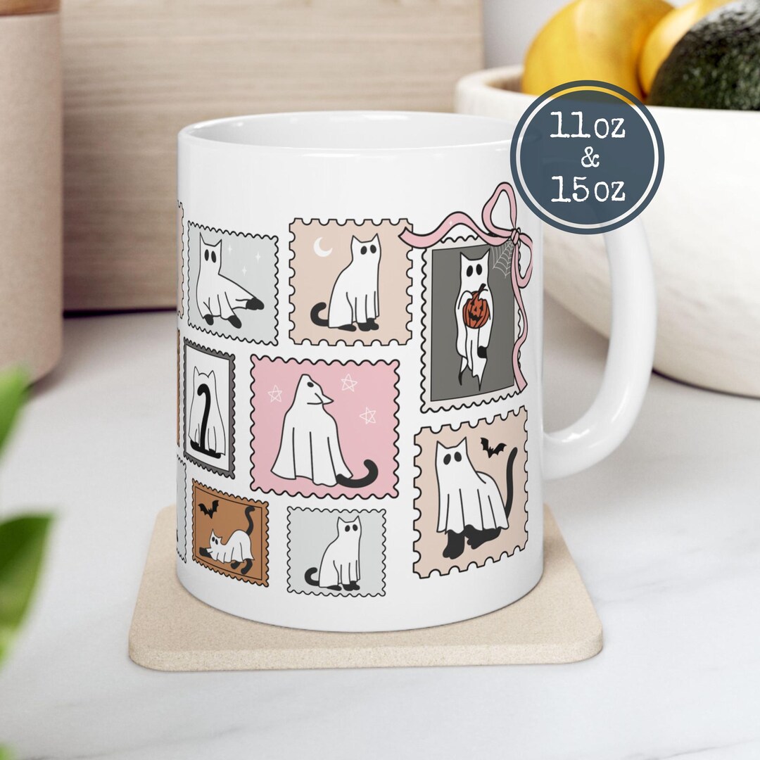 Ghostly Cat Ceramic Mug, Cute Halloween Collection, Cat Lover Gift ...