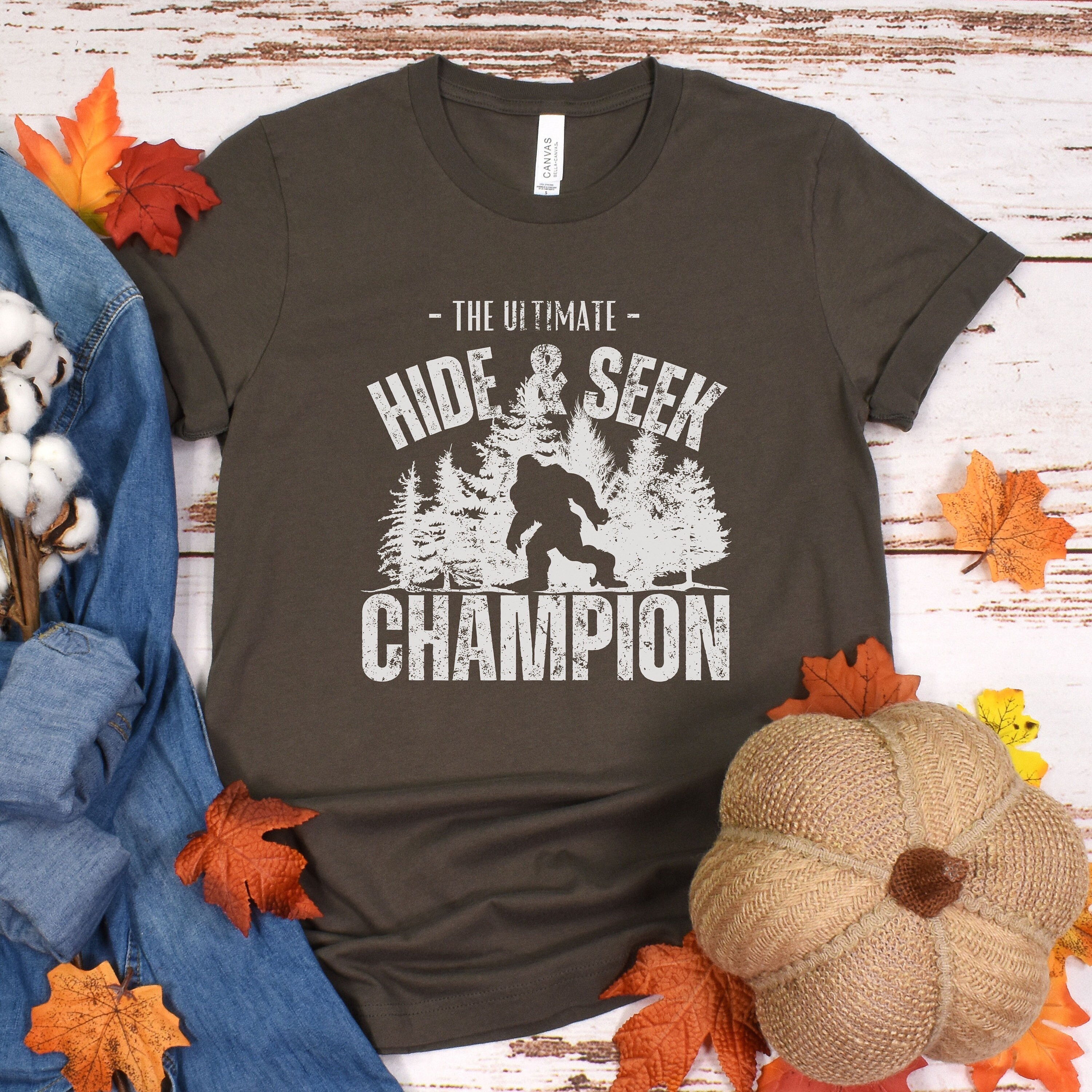 Bigfoot Shirt Hide and Seek Champion, Sasquatch T-shirt for Hiking and ...