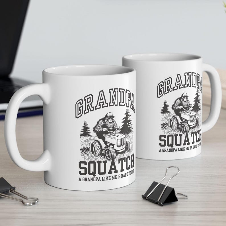 Funny Grandpa Sasquatch Ceramic Mug, Father's Day Gift, Cryptid Dad Present, Bigfoot Lawn Mower ...