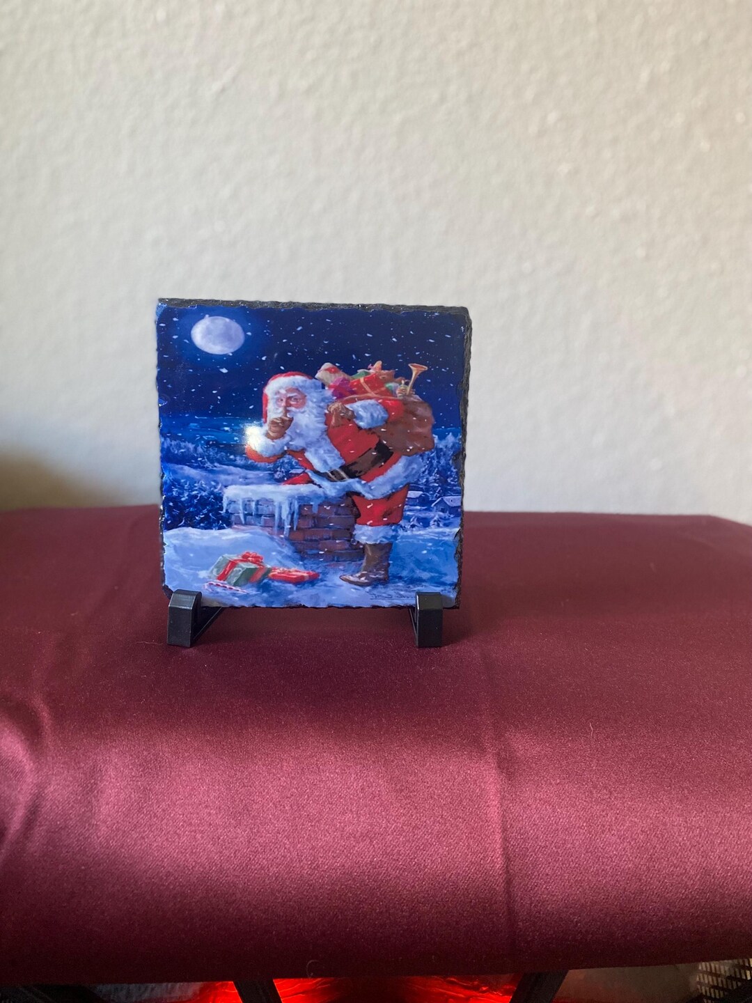 Photo Slate With Sublimated Picture of Santa Claus Sneaking Down the ...