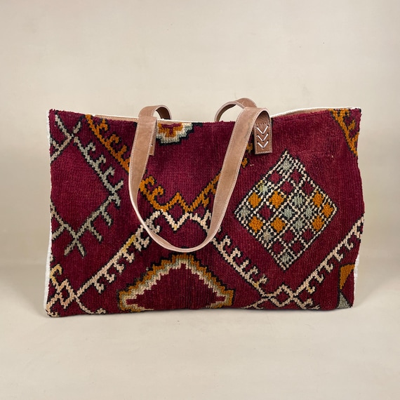 Vintage Carpet Bag Large Weekend Shoulder Tote Leathe… - Gem