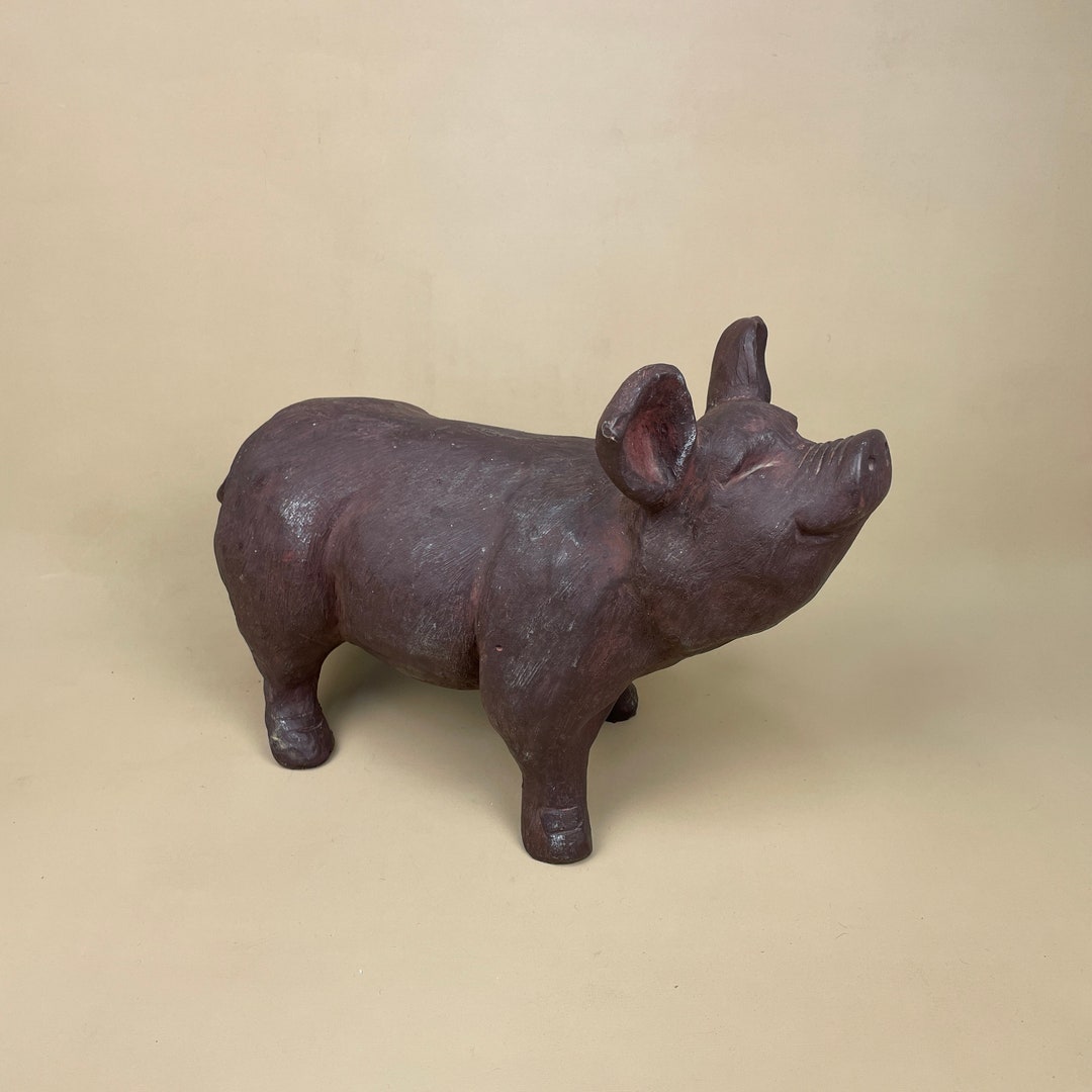 Pig Sculpture Rustic Statue Ornament Vintage Piglet Model Plaster Hand ...