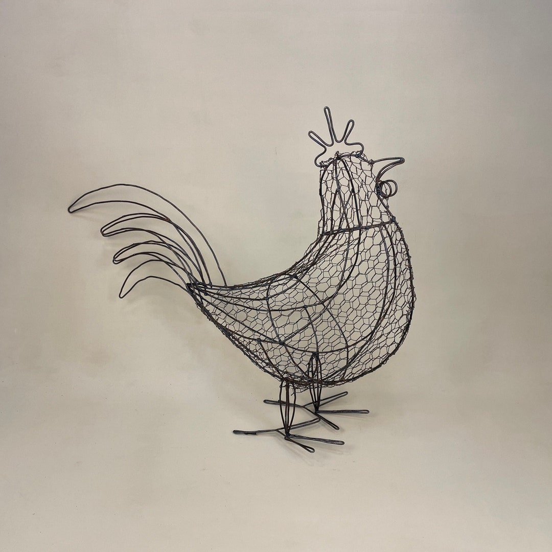 Garden Wire Sculpture Cockerel Metal Rustic Statue Antique Figurine ...