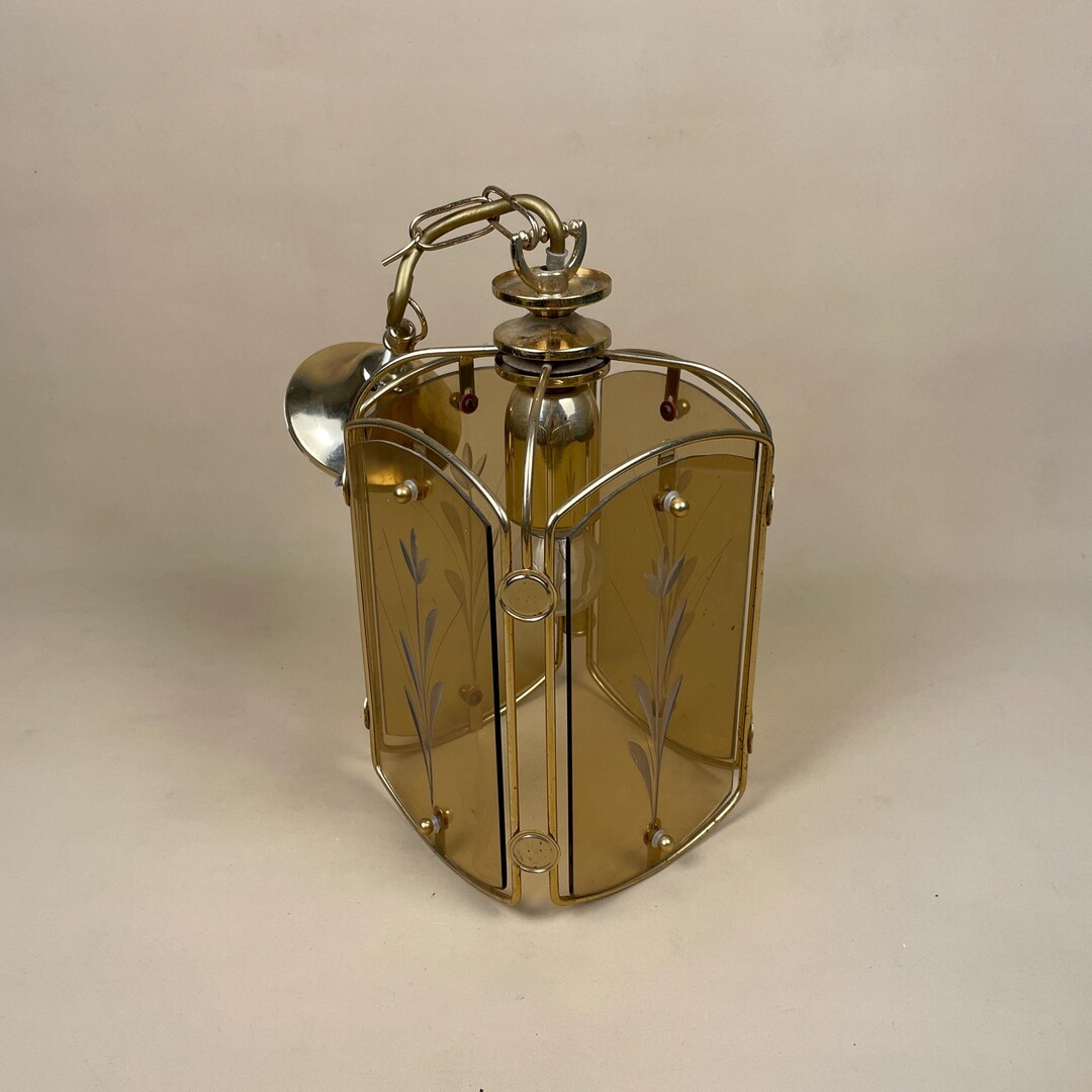 Retro Ceiling Light Lantern Metal Gold Brass Lamp Indoor Glass Vintage ...