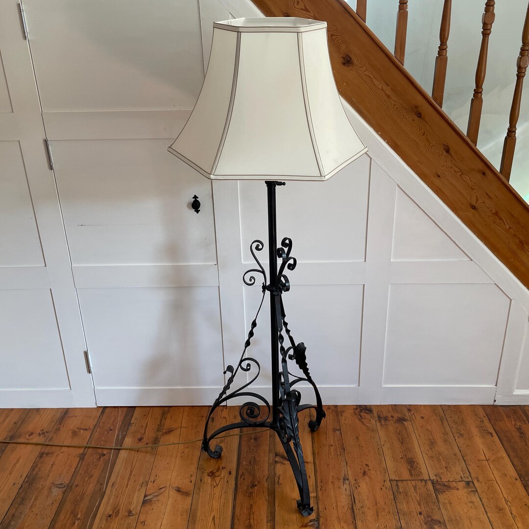 Antique Wrought Iron Freestanding Floor Lamp Black Ornate Vintage Shade ...