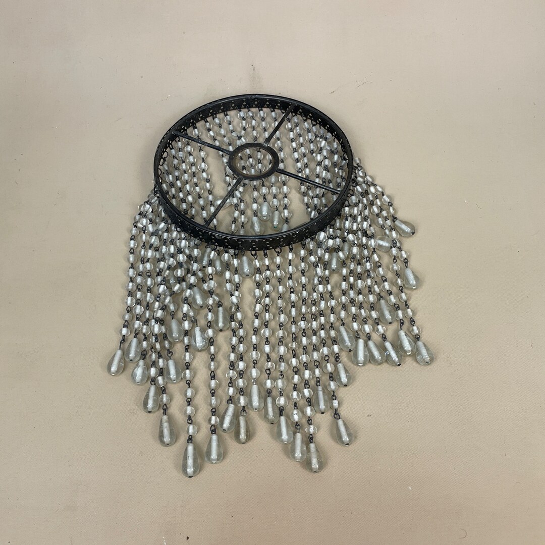 Antique Vintage Clear Glass Bead Metal Ring Round Lamp Shade Lampshade ...
