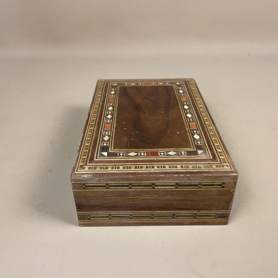Vintage Marquetry Box Wooden Inlay Mosaic Pattern Tri… - Gem