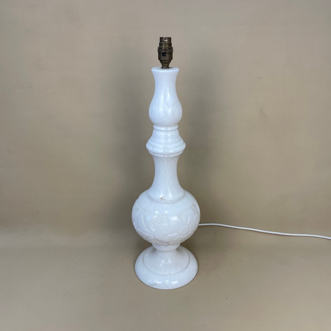 Large Antique Onyx Marble Lamp Light Bedside Side Table Desk Round Base ...