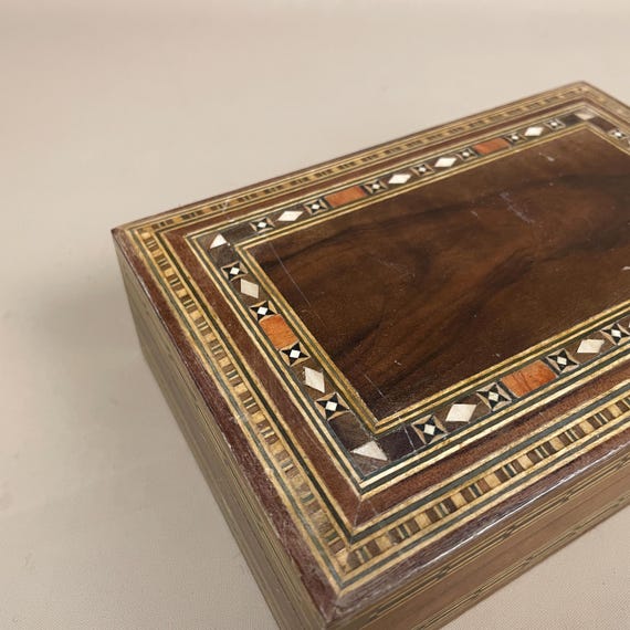 Vintage Marquetry Box Wooden Inlay Mosaic Pattern Tri… - Gem