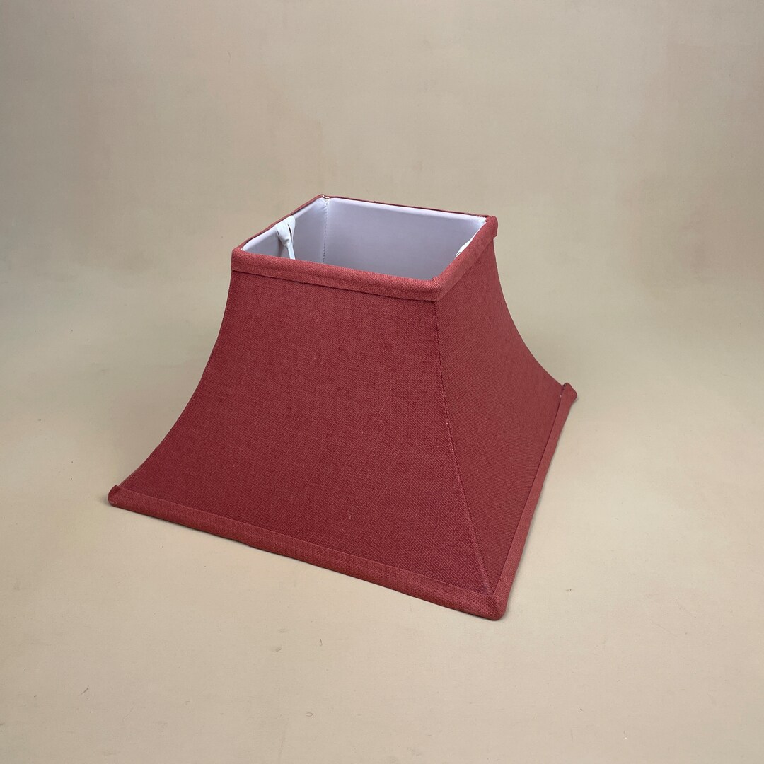 Vintage Red Linen Lampshade Lamp Shade Square Corner Bell Shape Ceiling ...