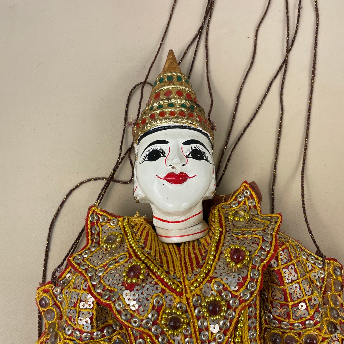 Vintage Indian Puppets Marionette Fabric Ceramic Face Handmade Wood ...