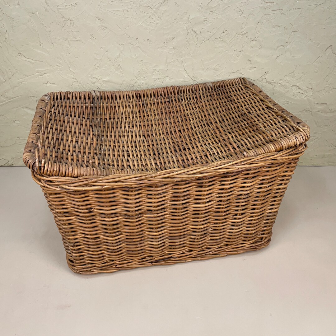 Large Rectangle Basket Woven Wicker Brown Antique Storage Lidded ...