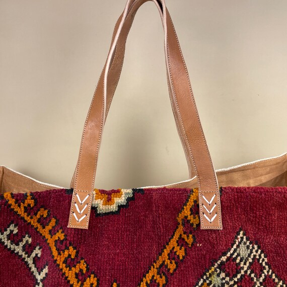 Vintage Carpet Bag Large Weekend Shoulder Tote Leathe… - Gem