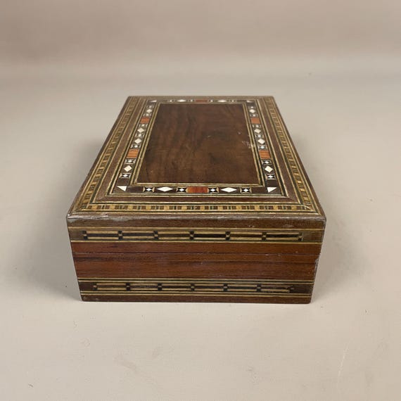 Vintage Marquetry Box Wooden Inlay Mosaic Pattern Tri… - Gem
